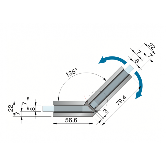 Douchescharnier Flamea+ glas-glas 135 graden - GlasTotaal